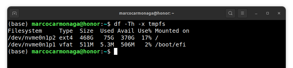 Comprender el espacio en disco mediante el comando df en Linux
