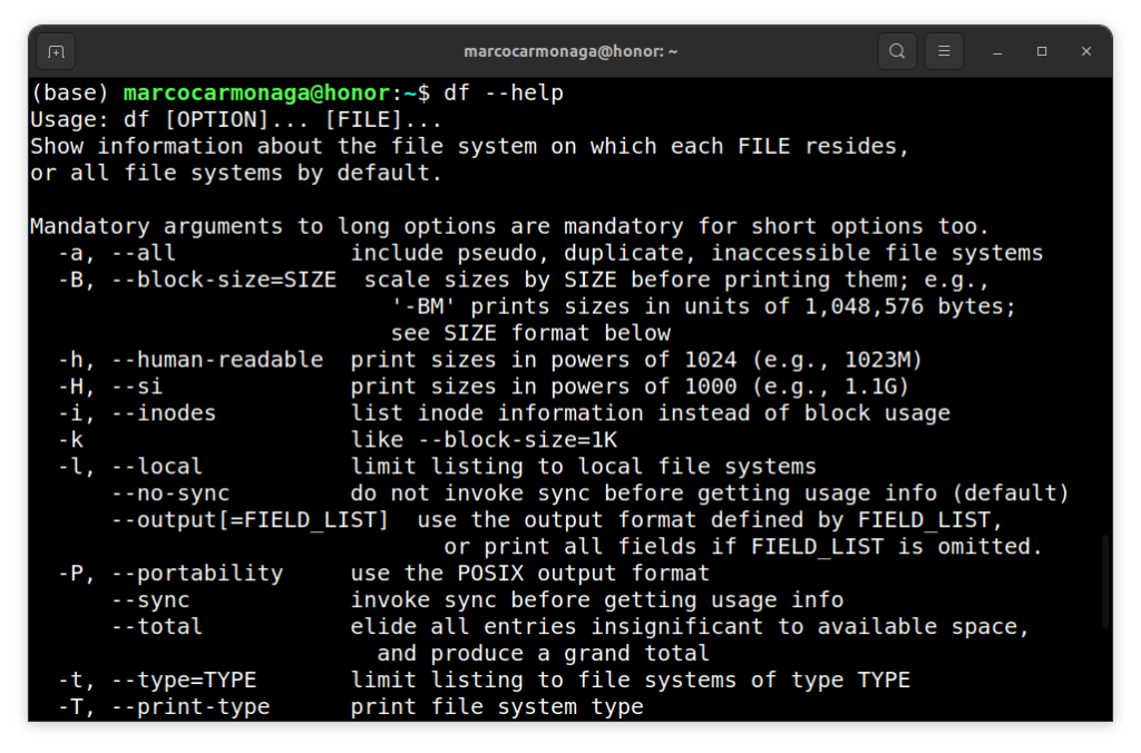 Comprender el espacio en disco mediante el comando df en Linux