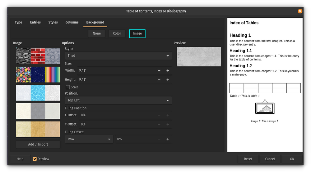 Create Table of Contents and Figures in LibreOffice