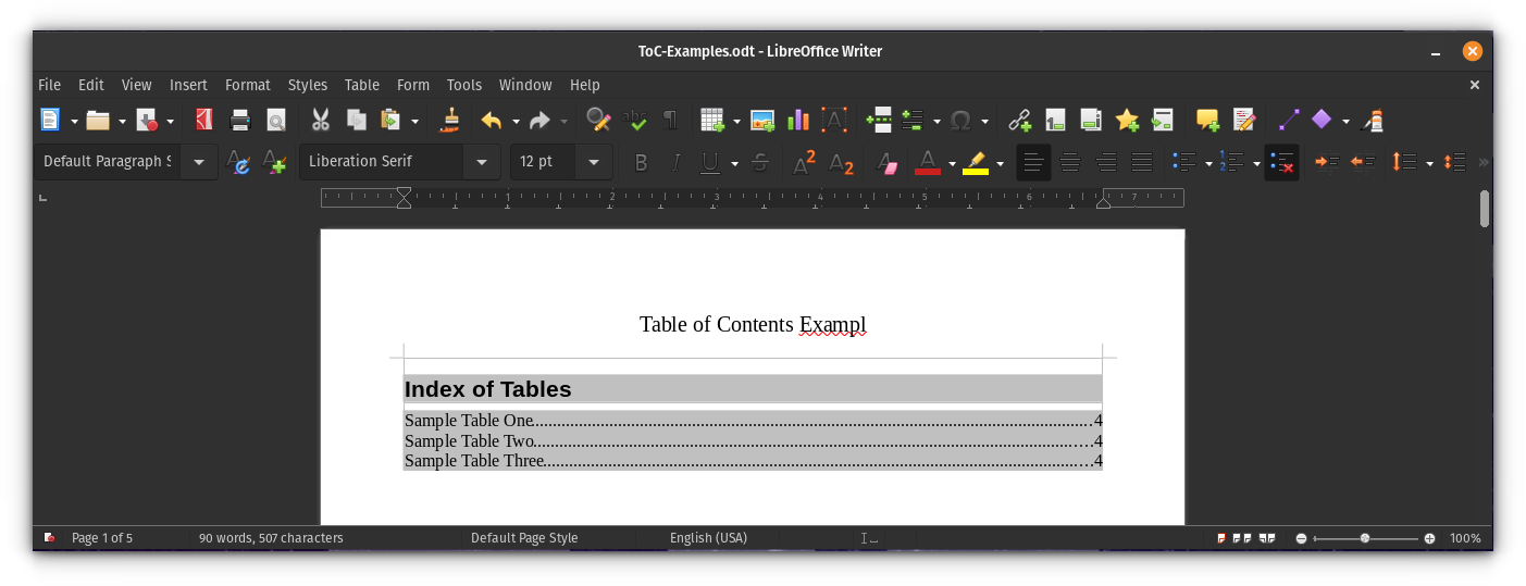 Create Table of Contents and Figures in LibreOffice