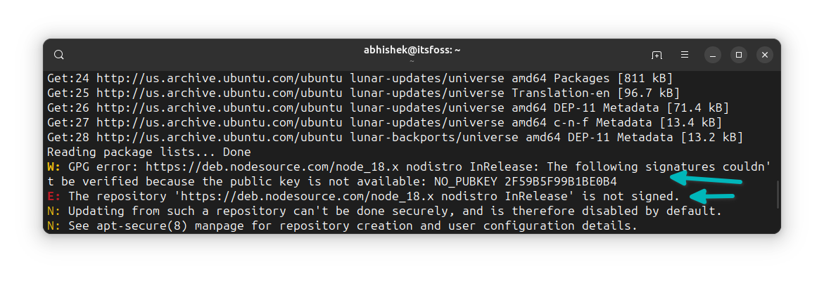 Fixing "following signatures couldn't be verified" Error