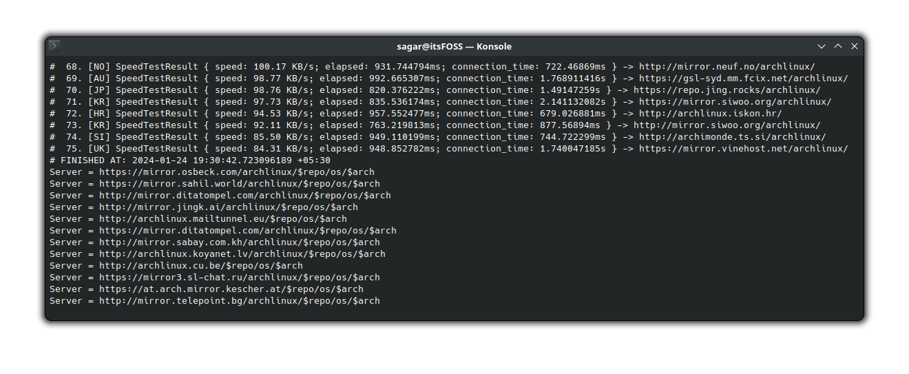 Finding the Fastest Arch Linux Mirrors