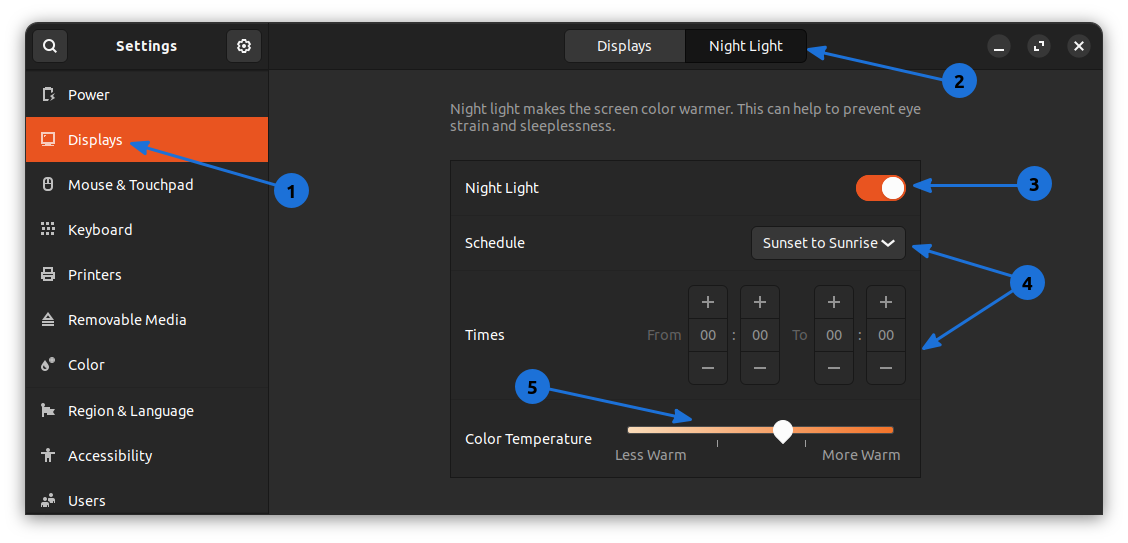 Using Night Light Feature in Ubuntu and Other Linux