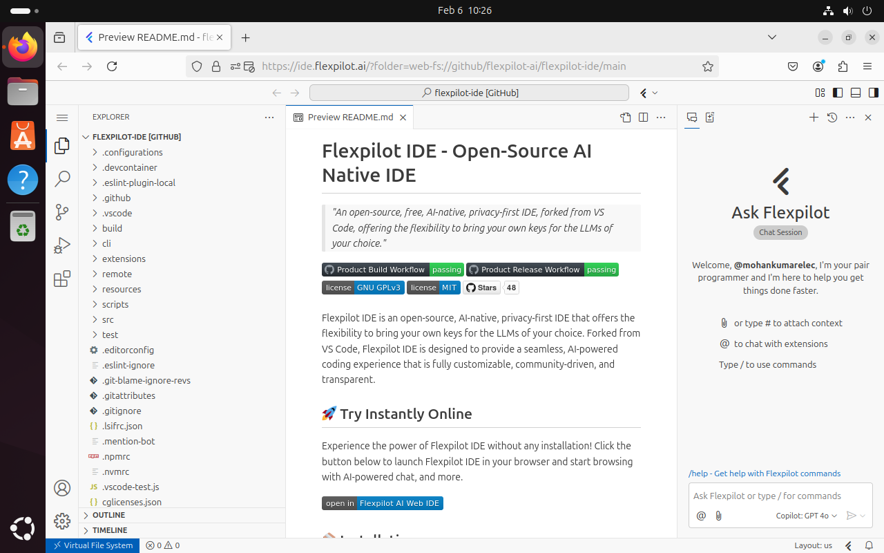 Flexpilot is an Open Source IDE for AI-Assisted Coding Experience 🚀