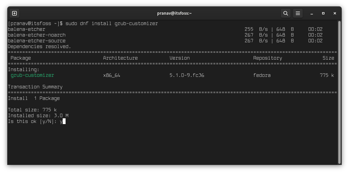 Install And Use Grub Customizer In Fedora Linux 8445