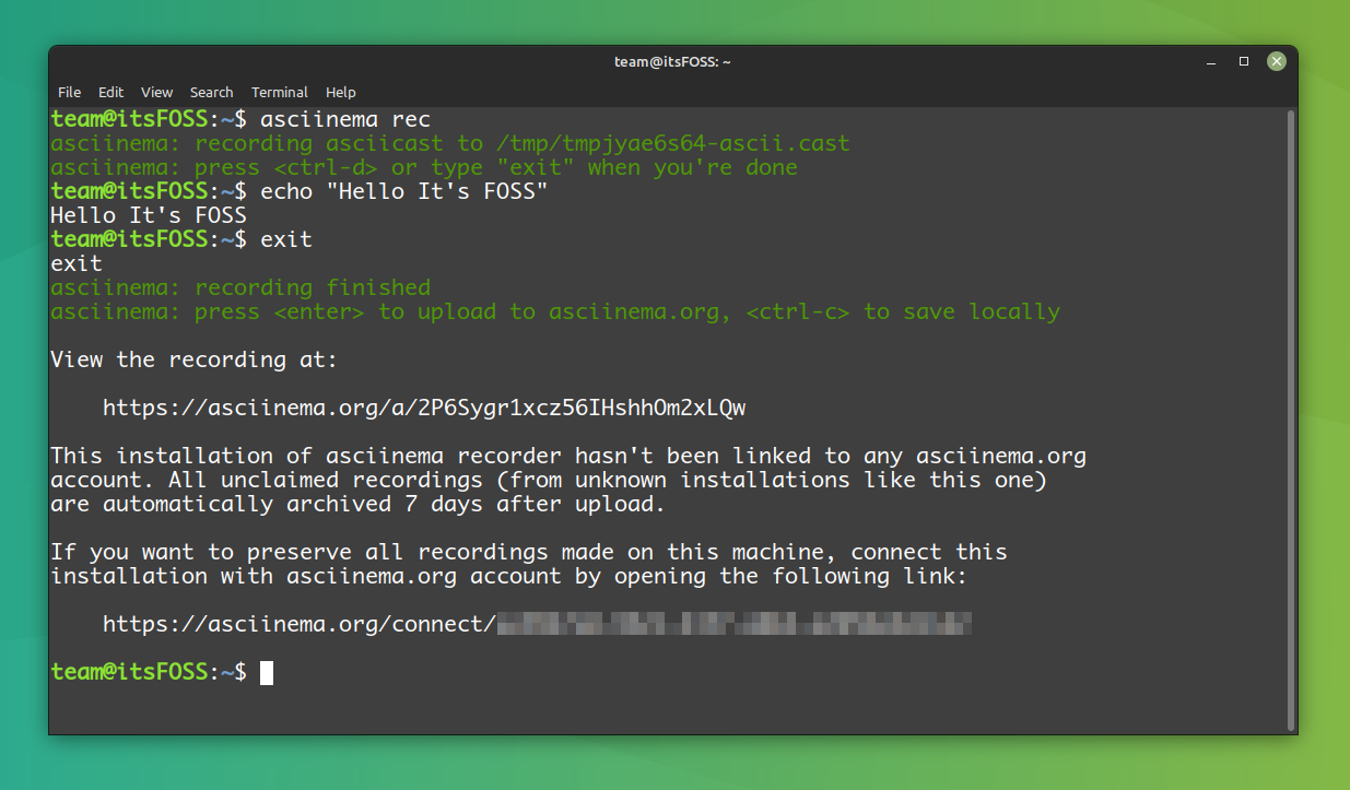 asciinema: Record & Share Linux Terminal Session