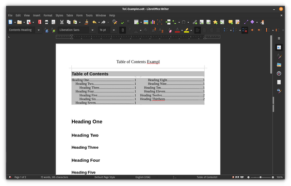 Create Table of Contents and Figures in LibreOffice