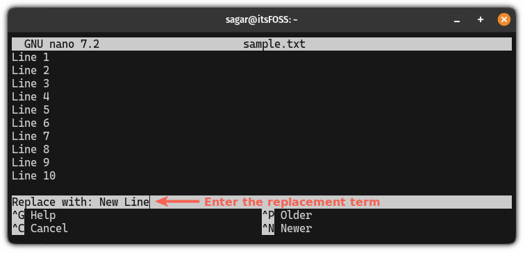 Search and Replace in the Nano Text Editor
