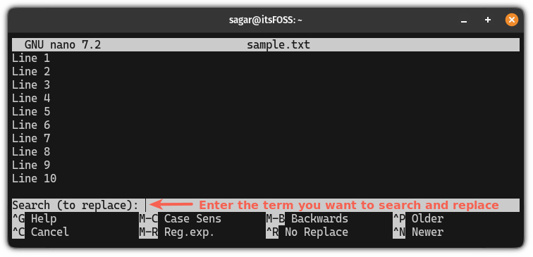Search and Replace in the Nano Text Editor