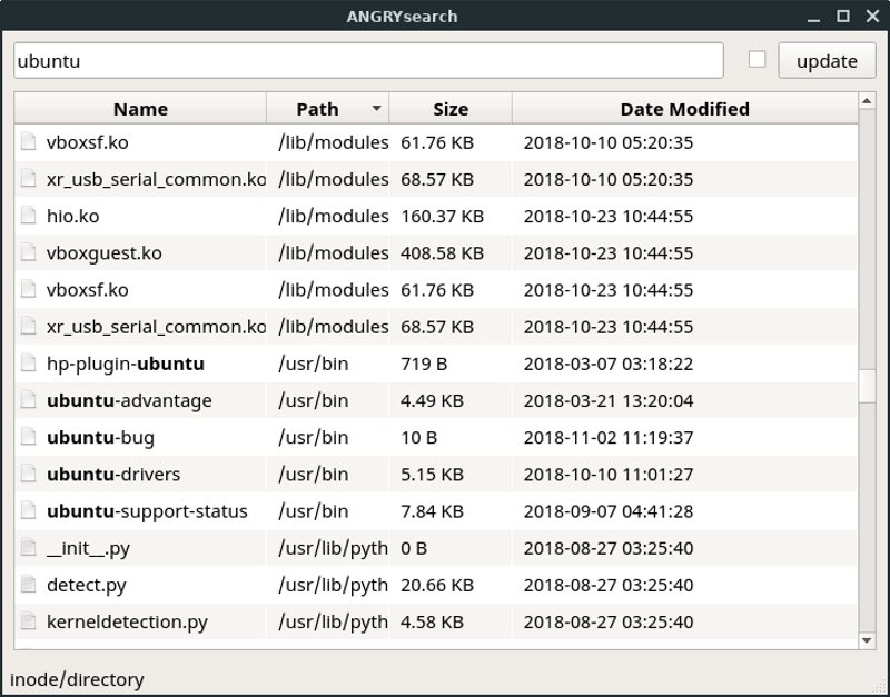 ANGRYsearch - Quick Search GUI Tool for Linux