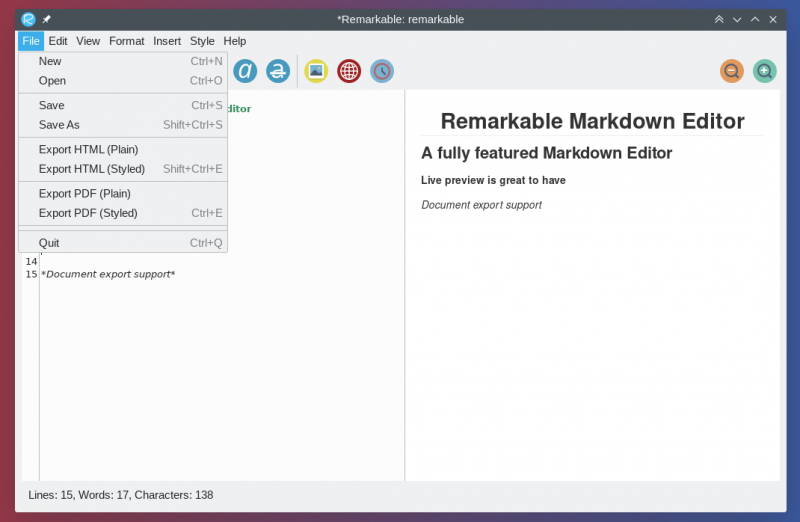 Remarkable: A Tiny Github Flavored Markdown Editor For Linux