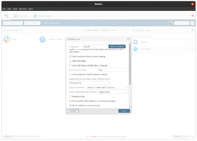 Rambox is an All-in-one Messenger for Linux