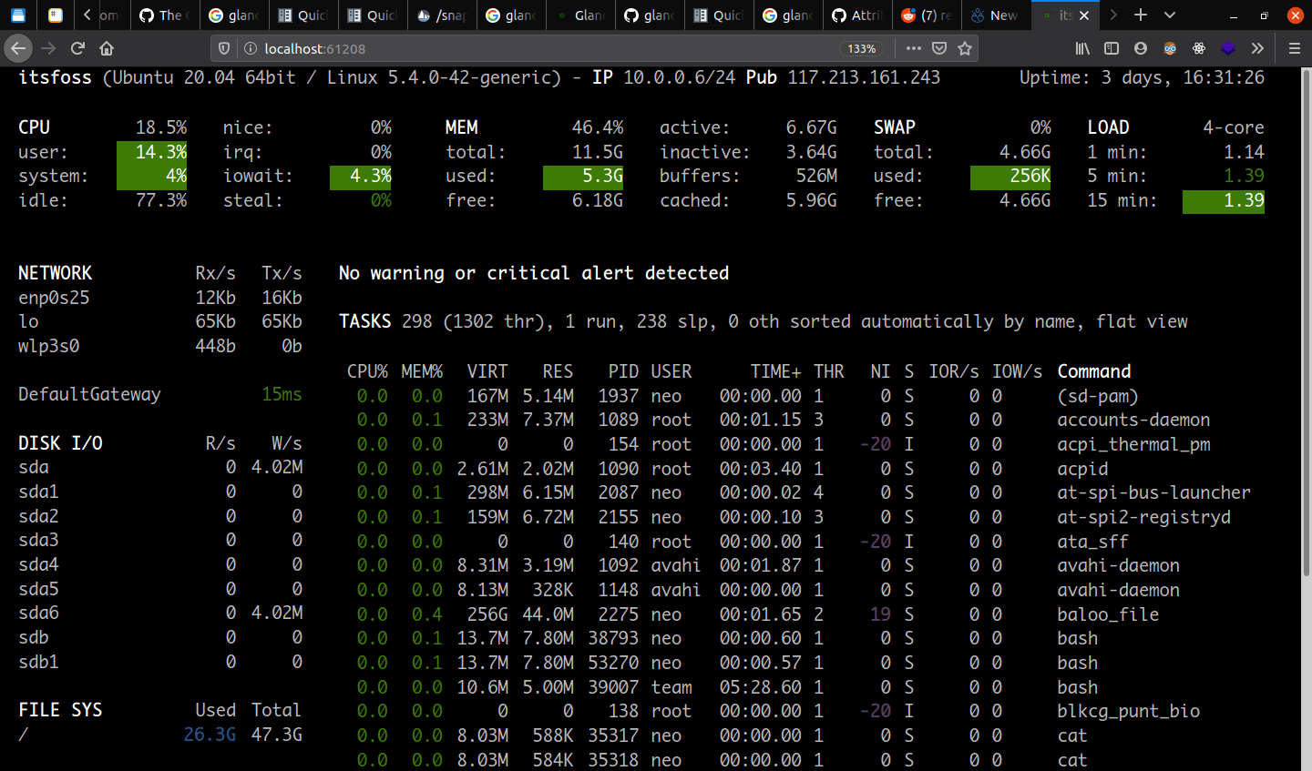 Glances - A Versatile System Monitoring Tool for Linux Systems