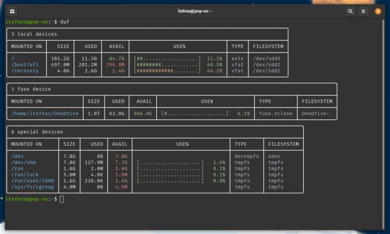 Check Your Disk Usage Using Duf Terminal Tool Friendly Alternative To Du And Df Commands 7111