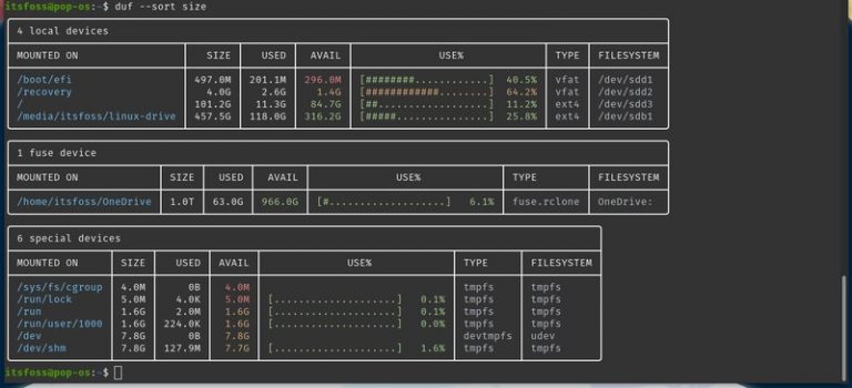 Check Your Disk Usage Using Duf Terminal Tool Friendly Alternative To Du And Df Commands 2789