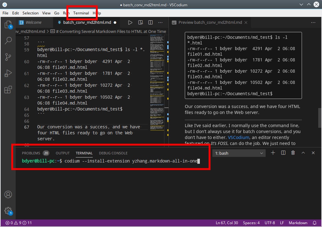 Converting Multiple Markdown Files into HTML or Other Formats in Linux