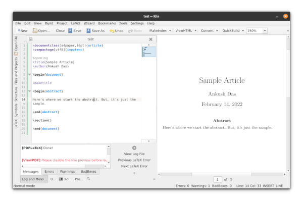 Kile: An Interactive Cross-Platform LaTeX Editor by KDE